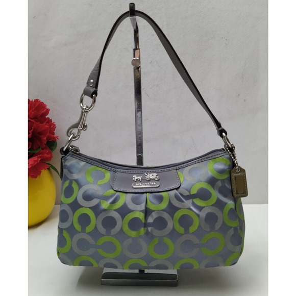Coach | Bags | Coach Gray Canvas Leather Trim Zipper Closure Small Hobo ...